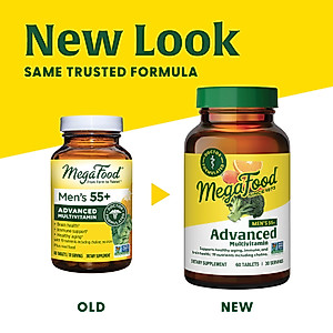 MegaFood Men's 55+ Advanced Multivitamin for Men - Doctor-Formulated -Choline, Vitamin D, Vitamin B12 – Plus Real Food – Brain Health Supplement for Adults & Immune Support - 60 Tabs (30 Servings)
