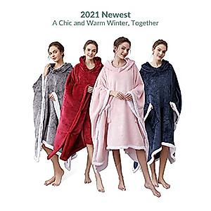 netoolen Wearable Blanket Poncho Women, 66 x 80 inches Blanket Hoodie Cape with Pockets, Dual- Used Keep Warm Cozy Sherpa Fleece Oversize Sweatshirt Throw for Home Office Couch Outdoor, Pink