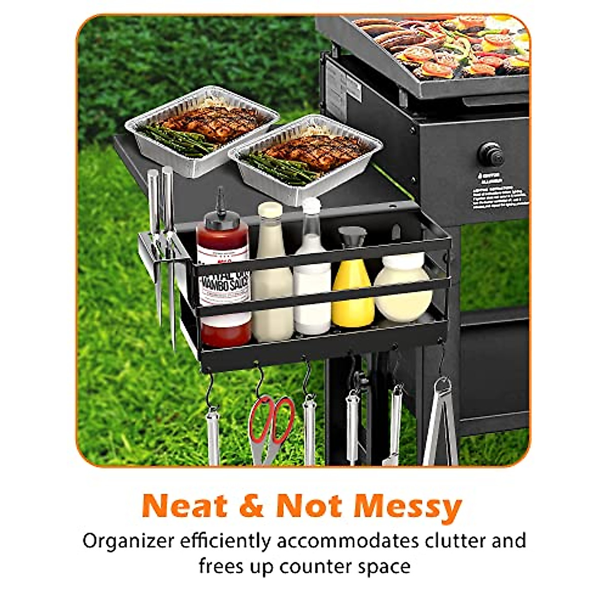 SHAPON Upgraded Griddle Caddy for 28" & 36" Blackstone Griddle Accessories Organizer for Clean & Organized Workspace Easy Install No Drill BBQ Griddle Accessories Storage Box Space Saving