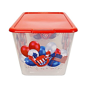 SIMPLYKLEEN 14.5-gal. Reusable Stacking Plastic Storage Containers with Lids, USA 4th of July (Pack of 2) Made in the USA
