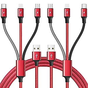 Multi Charging Cable 10Ft 2Pack Multi Fast Charger Cable Braided Universal 3 in 1 Multi Charging Cord Long Multi USB Cable Adapter IP/Type C/Micro USB Port for Cell Phones/Tablets/Samsung Galaxy/More