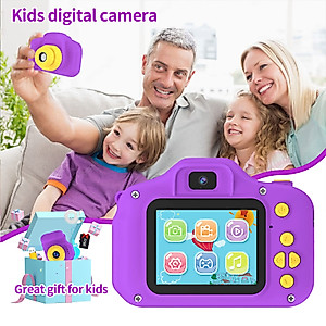 Kids Camera for Boys Girls - 2 Inch IPS Children Camera for Kids 1080P Video Camcorder Toddler Camera Birthday Gifts for 3 4 5 6 7 8 9 Year Old Girls Boys with SD Card (Purple)