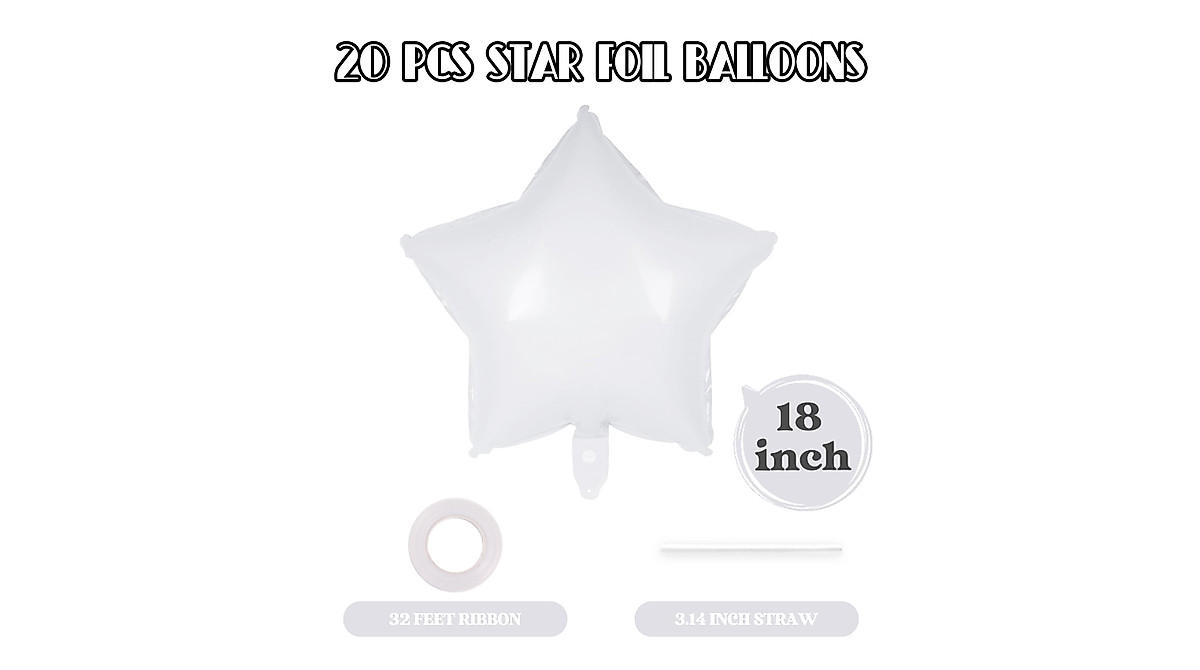 20 Pcs White Star Balloons for Parties & Events