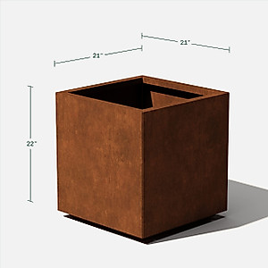 Veradek Corten Steel Series Cube Planter - Square Metal Planter for Outdoor Patio/Garden | Naturally Rusting Steel for All-Weather Use | Modern Rustic Décor for Trees, Flowers, Tall Trees