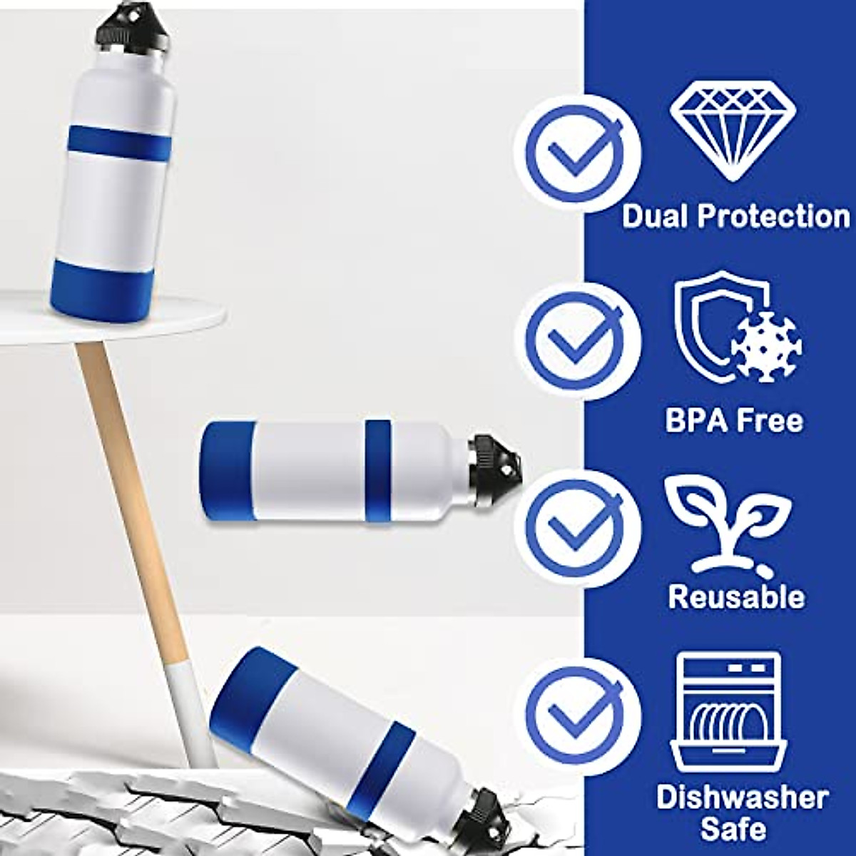 Greant Double Protective Water Bottle Boot Compatible with Hydro Sport Flask - Silicone Flex Boot/Universal Anti-Slip Bottle Sleeve/Bottom Protector for 32oz-40oz Bottles (Blue)