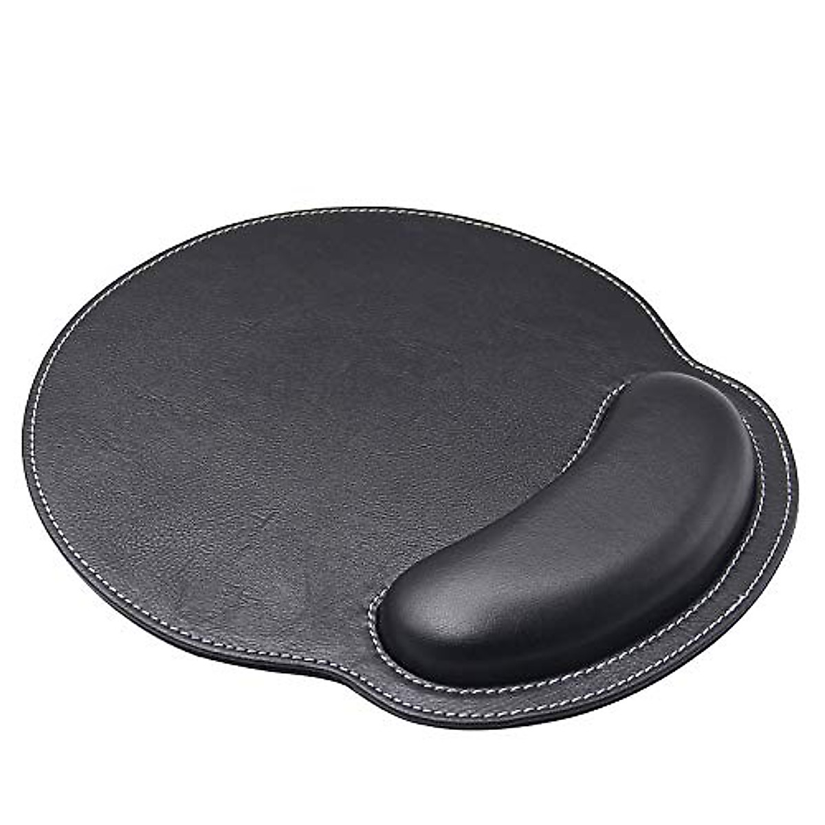 Ergonomic Mouse Pad with Wrist Support,PU Leather Mousepad for Laptop Computers Mac,Non Slip Rubber Base Memory Foam Wrist Rest Mouse Pads for Men Women,Home Work Office Gaming,Pain Relief ,Black