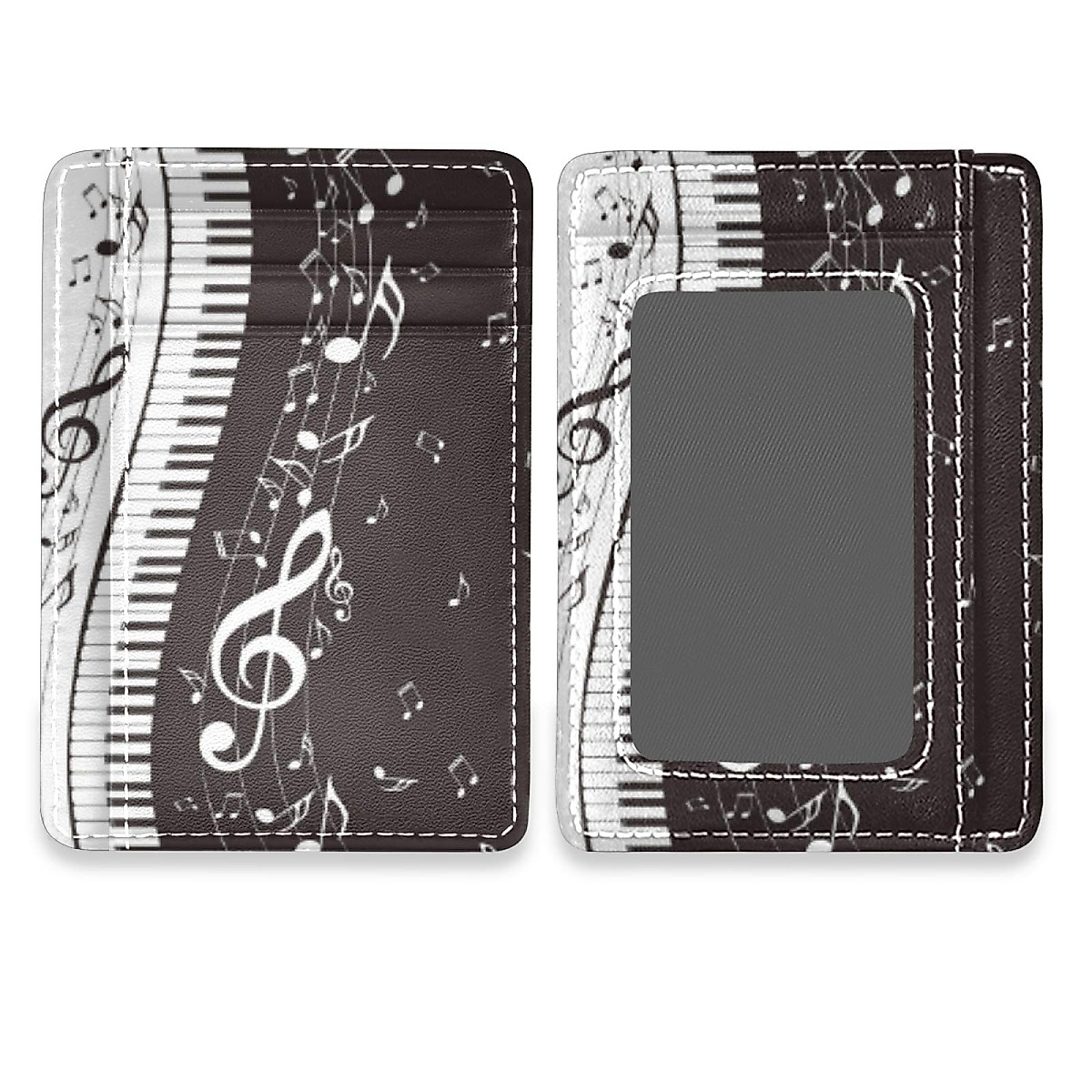 Linomo Thin leather Card Holder and Money Clip Music Note Musical Piano Wallet RFID Blocking for Men & Women