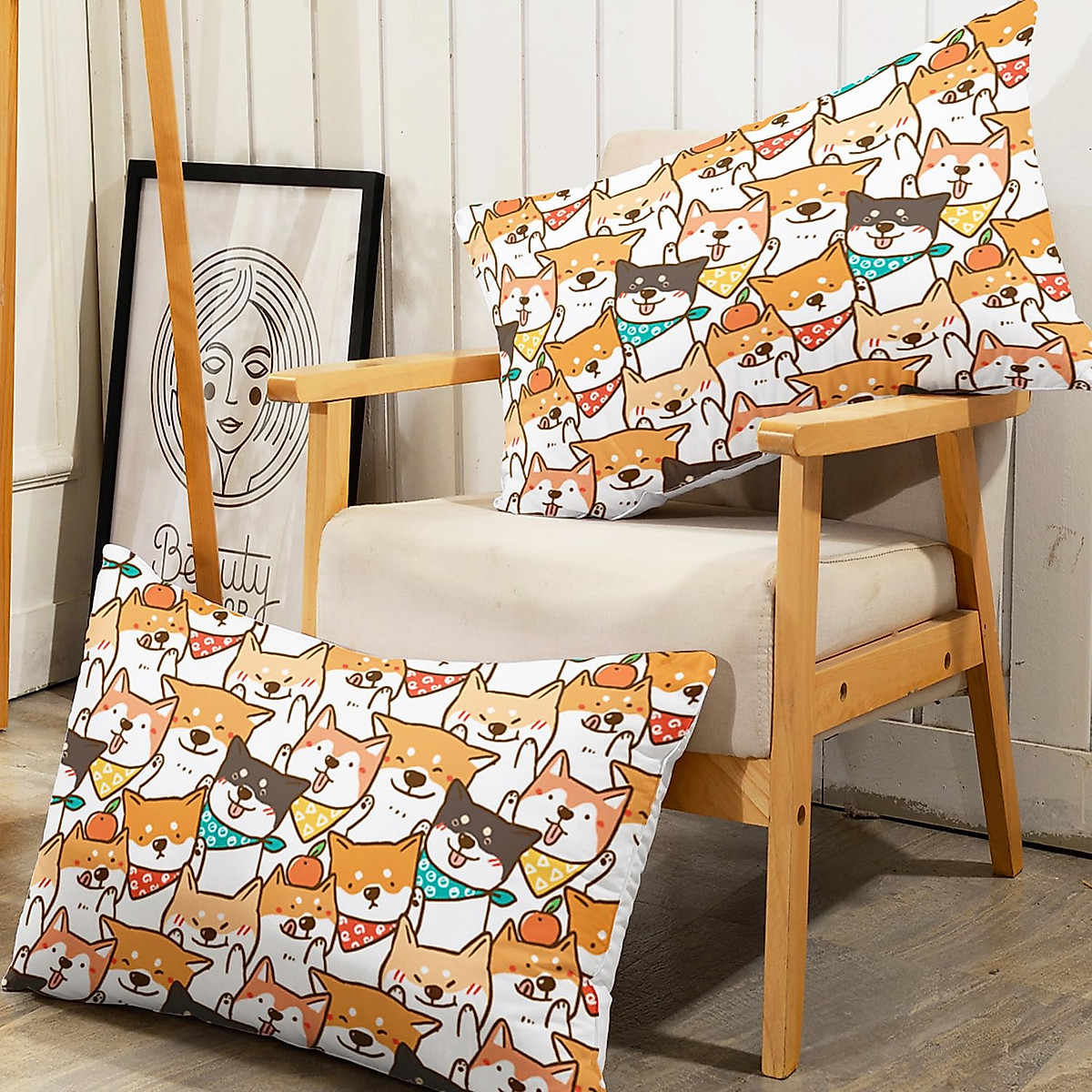 AILONEN Puppy Fitted Sheet Set Full Size, Cute Shiba Inu Dog Bed Sheet Set,Welsh Corgi Dog Puppy Sheets Set,Boys Girls Cartoon Pet Animals Bed Sheets Set 3 Pieces, 1 Fitted Sheet and 2 Pillowcases