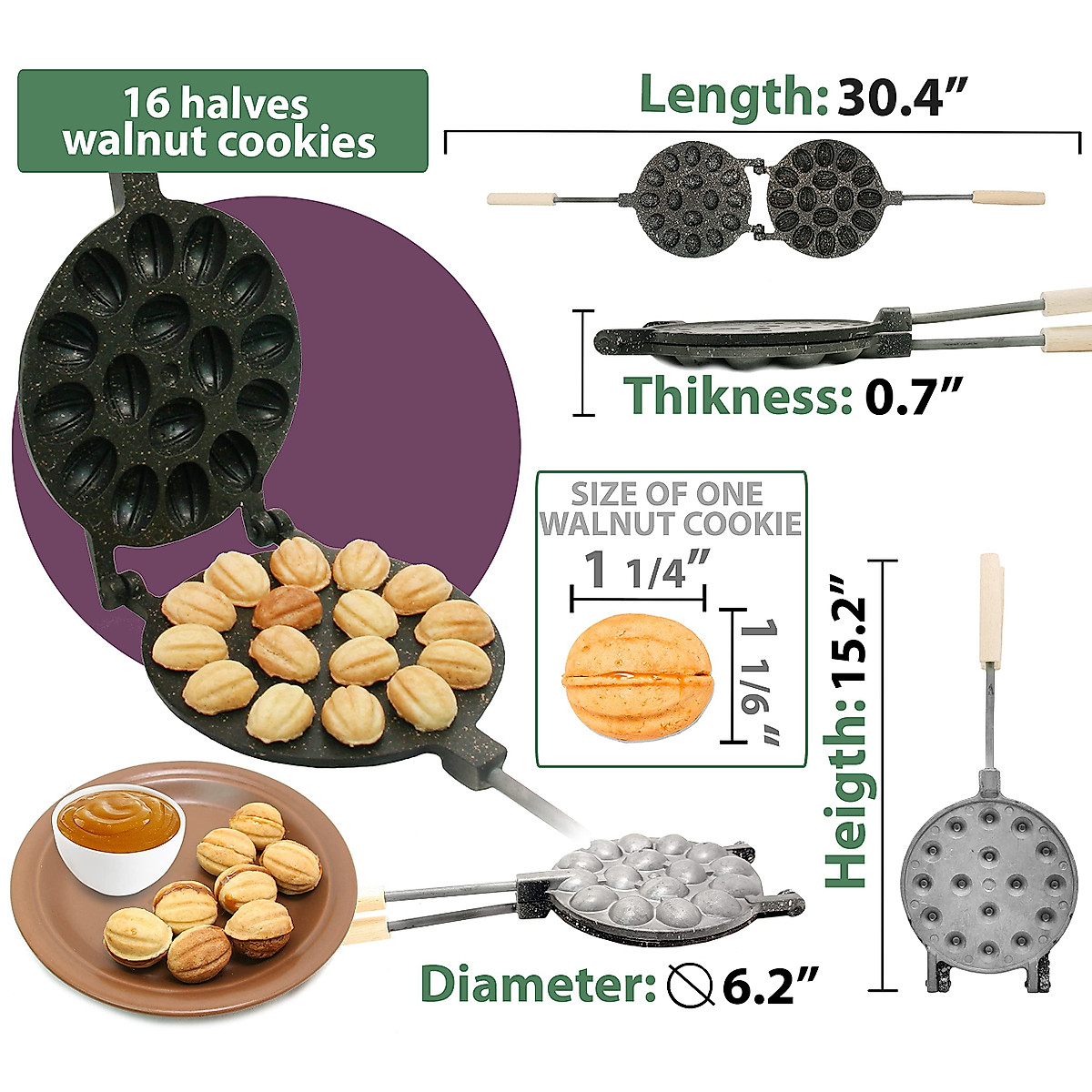 Walnut Cookie Mold Maker 16 Non-Stick Granite - Oreshki Mold Maker - Walnut Cookie Maker Oreshek - Oreshnitsa Maker - Nutty Maker - Oрешница Russian - Nut Cookies Maker - Oreshki Maker Molds