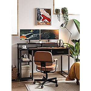 ODK Computer Desk with Drawers, 48 Inch Office Desk with Storage & Shelves, Work Writing Desk with Monitor Stand Shelf, Black Home Office Desks for Small Spaces