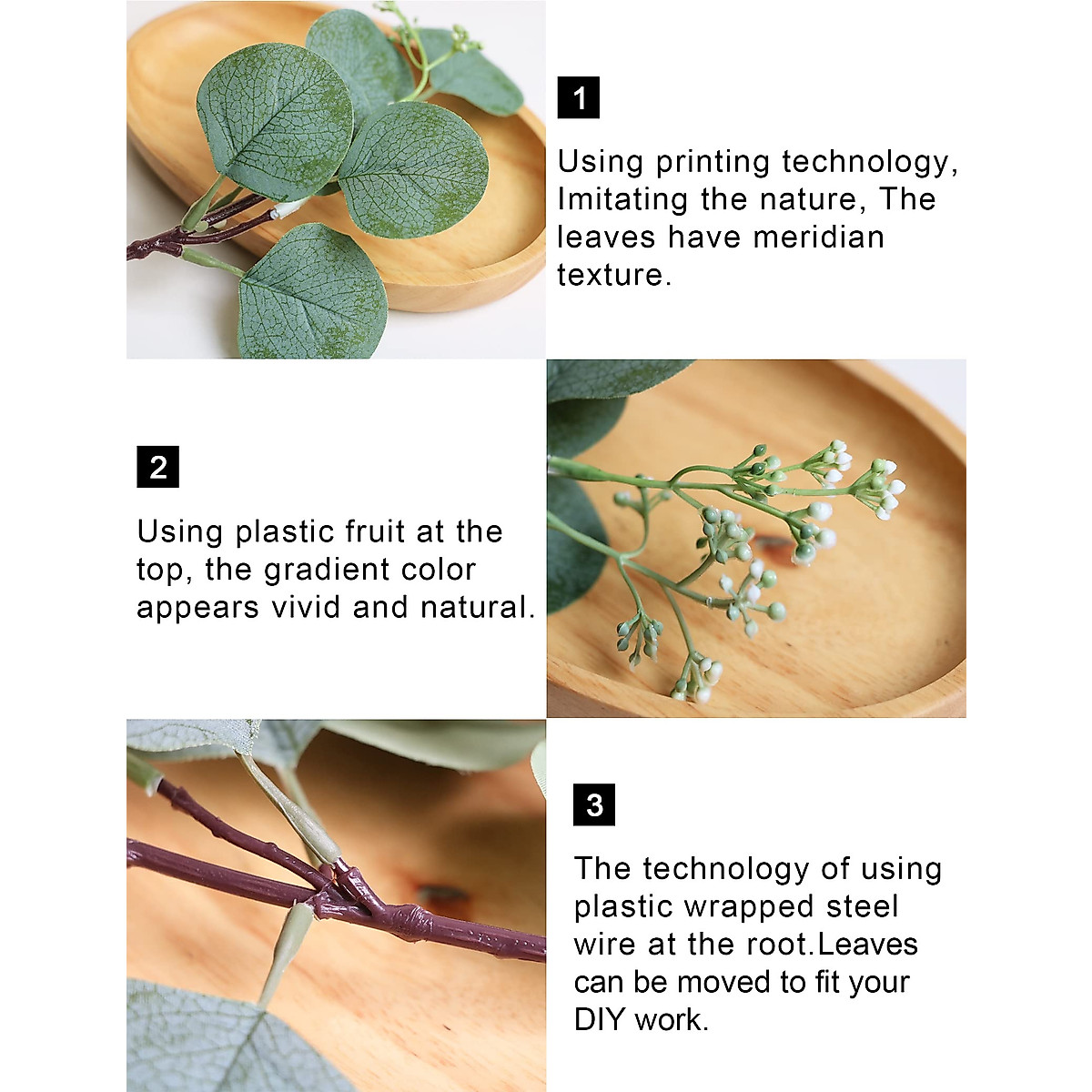 Forlaoers 6pcs Small Fake Plants Silver Dollar Eucalyptus Garland Silk Leaves Stems with Seeds Faux Flowers Bouquets Greenery for Decor Rectangular Floral Centerpieces, Grey Green, HY28015