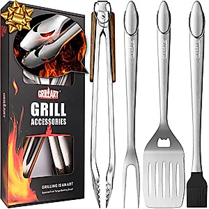 GRILLART BBQ Tools Grill Tools Set - 18Inch Grilling Tools BBQ Set - Grill Accessories w/ BBQ Tongs, Spatula, Fork, Brush - Stainless Grill Kit Grilling Set - Gift Ideas BBQ Accessories, Gifts for Men