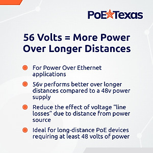 PoE Texas 56v 120w PoE Compatible Power Supply with Wall Mounting Tabs - Easy Installation for Long Distance Power Over Ethernet Network Switch, Injector, Adapter, Extender, 802.3af, 802.3at Devices
