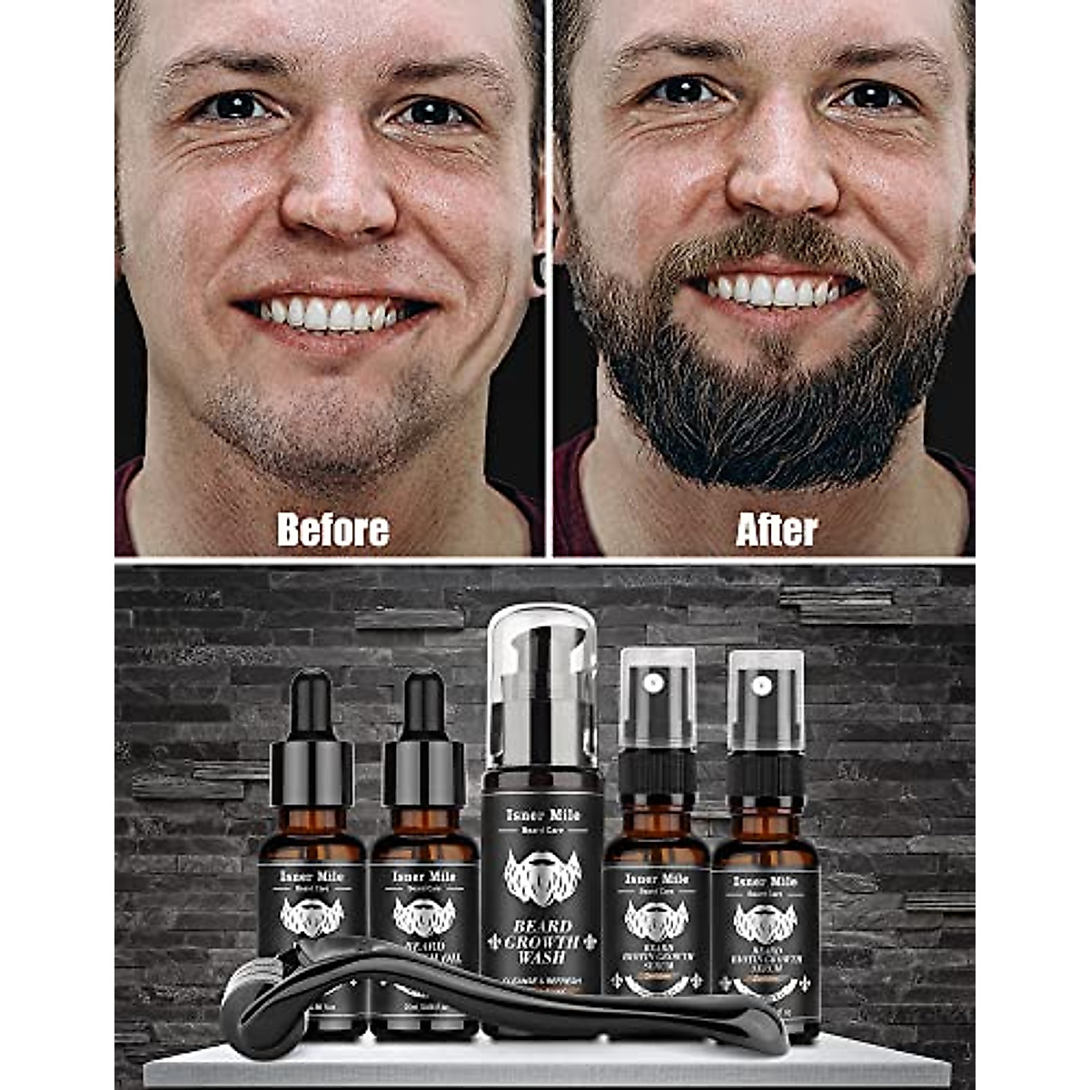 Beard Growth Kit, Beard Kit with Beard Roller, 2 Pack Beard Growth Oil & Growth Serum Spray, Beard Growth Wash, Beard Brush,Beard Comb, Stocking Stuffers Fathers Gifts for Men Dad Boyfriend