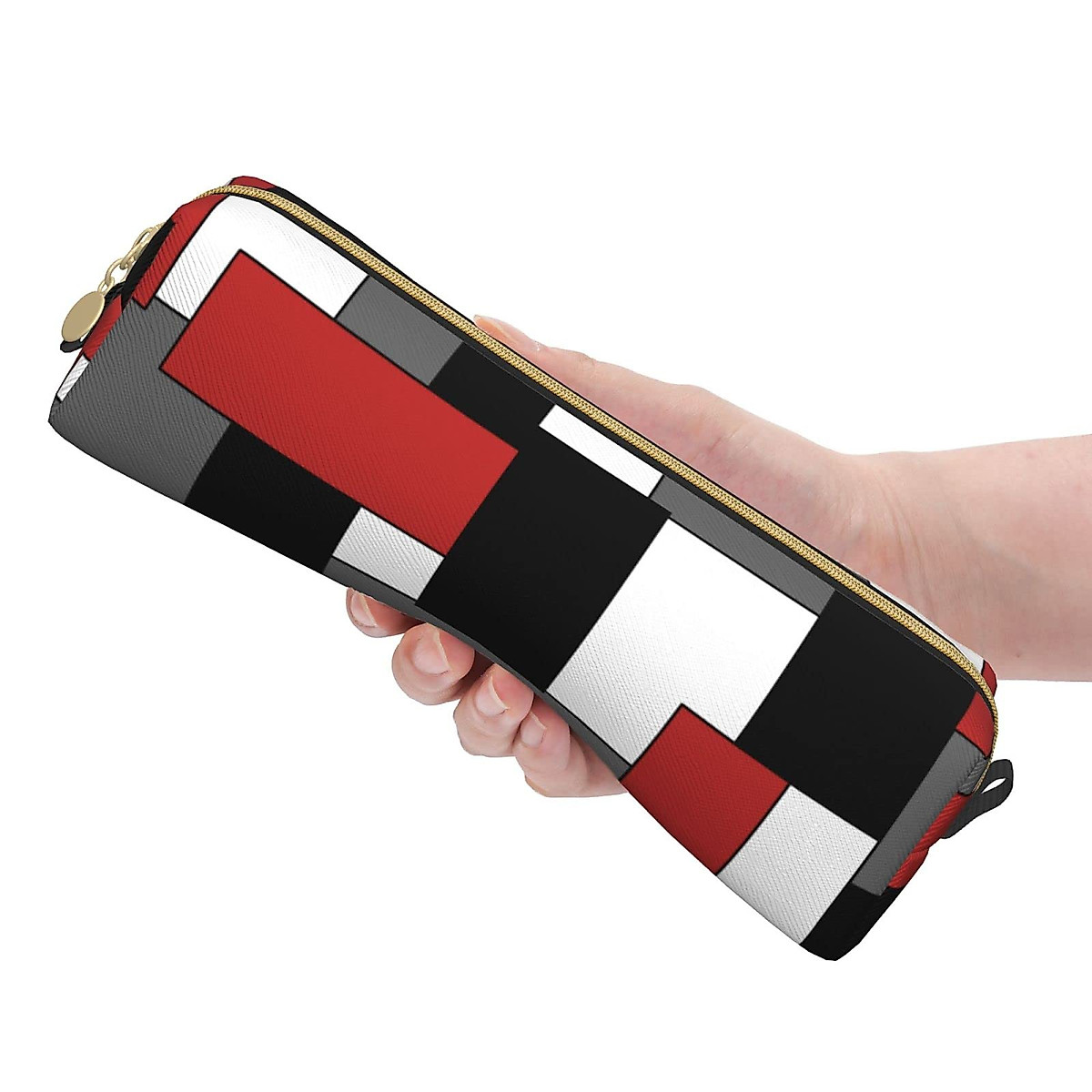 IMPCOKRU Small Pencil Bag Study Pencil Bag Key Pouch,Red Black and Gray Plaid,Stationery Storage Pencil Case for School Office Travel