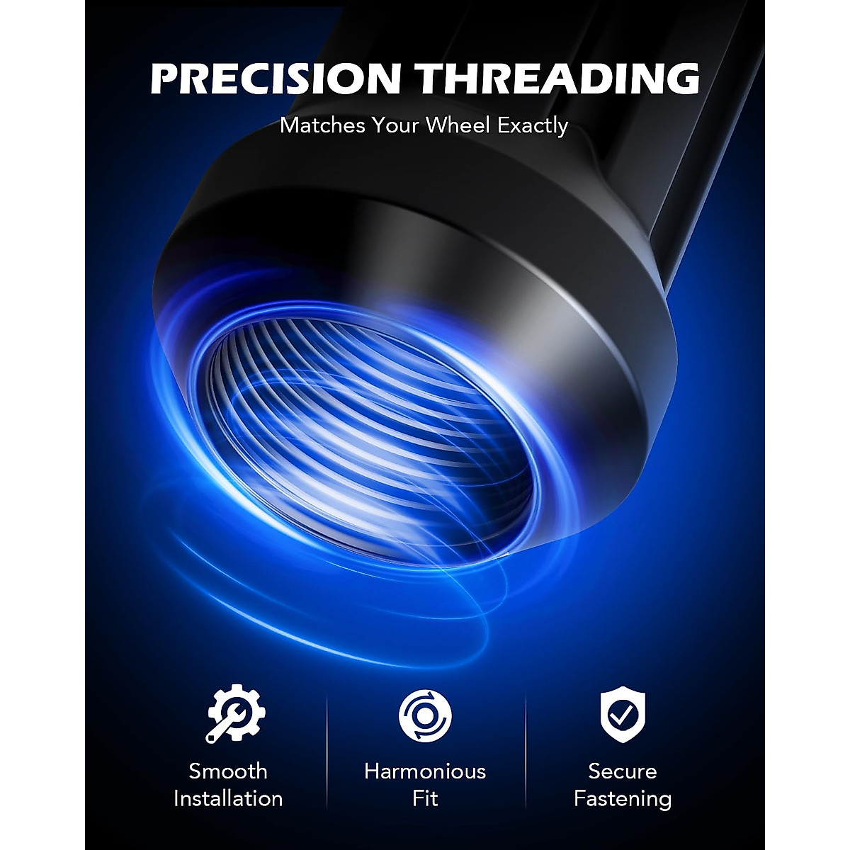 Orion Motor Tech M14x1.5 Lug Nuts Black with Spline Tuner, XL 2 inches Length Conical Wheel Nut, Compatible with Chevy GMC Ford Cadillac Lincoln SAAB Saturn Silverado 1500 Savana, Set of 24