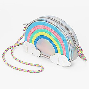 Claire's Club Silver Holographic Rainbow Crossbody Bag with Rainbow Shoulder Strap