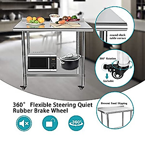 Lafati Stainless Steel Food Prep Table - 24x30 Commercial Work Table Heavy Duty with Casters, Backsplash, Adjustable Undershelf for Restaurant, Kitchen, Hotel, Warehouse (24 * 30 * 34)