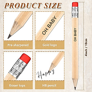 Crtiin 50 Pieces Baby Shower Pencils for Games Mini Golf Half Pencils, Presharpened with Erasers, 4 Inch(Wood Color,Simple Style)