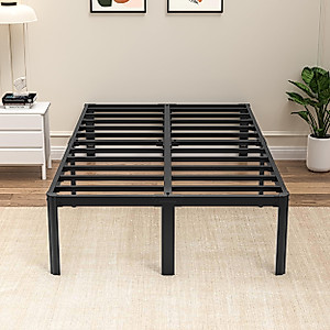 VHAHA 14 Inch Heavy Duty Full Size Platform Bed Frame Metal No Box Spring Needed, Round Corner Leg, Easy Assembly, Noise Free, Non-Slip, Black