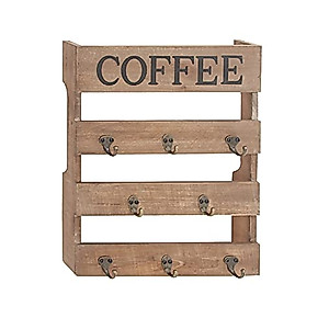 Deco 79 Wood Coffee 8 Hangers Wall Hook, 15" x 3" x 19", Brown