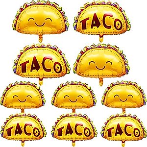 10 Pieces Taco Mylar Balloons Taco Foil Balloons Gold Taco Balloons for Birthday Wedding Baby Shower Mexican Fiesta Theme Party Decoration