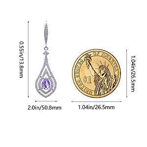 Amethyst Dangle Earrings for Women - Long Silver Teardrop Purple Crystal Cubic Zirconia CZ Chandelier Drop Earrings for Wedding Party Prom Bridal Earring for Bride Bridesmaids Birthstone Jewelry