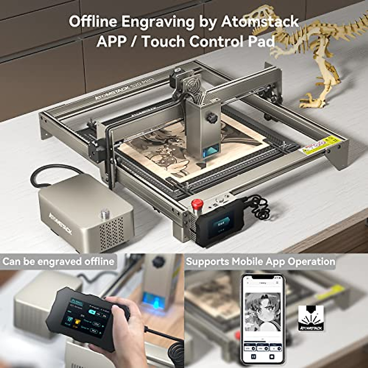 ATOMSTACK S20 PRO Laser Engraver, 130W Laser Engraving Cutting Machine with Air Assist Kits, 20W Output Power 0.08 * 0.1mm Compressed Spot, Laser Cutter and Engraver Machine for Metal Steel