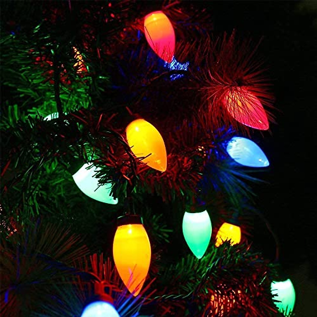 C9 Bulbs - 33ft 50LEDs Christmas String Lights with 29V Safe Adaptor, 5 Sets Connectable,UL Certified Outdoor Indoor Fairy Lights for Christmas Tree Party Garden Decorations