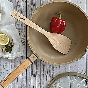 Taste plus Deep Frying Pan with Glass Lid, Small Skillets Nonstick with Lid,Small Saute Pan with Wooden Handle 9.5inch