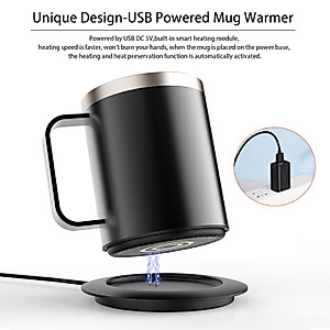 Self Heating Coffee Mug,12oz Heated Mug with Double-Layer 18/8 Stainless Steel,131℉ Beverage Cup Warmer with Mug Set for Desk Home & Office (Black)