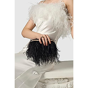 BABEYOND Women's Ostrich Feather Clutch - Pearl Evening Bag Shoulder Dress Handbag Purse for 1920s Party Prom Wedding