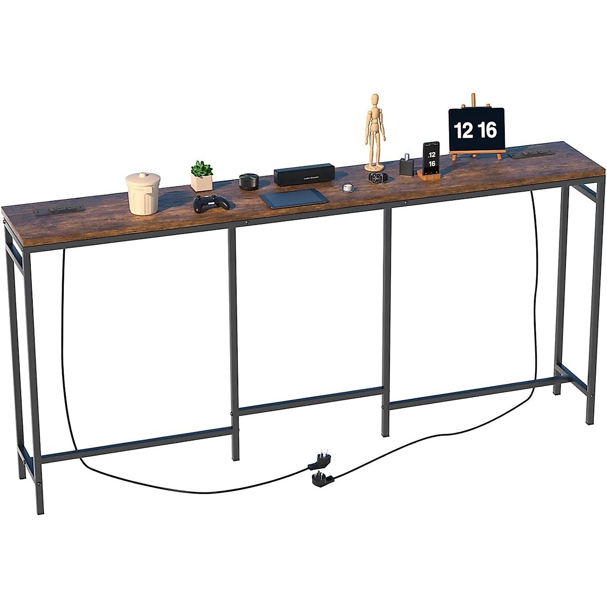 DDJ Console Table with Outlets, 11.8" D x 70.8" W x 32.6" H Behind Couch Table Skinny, Entryway Table with a Small Table, Long Sofa Table, Hallway Table