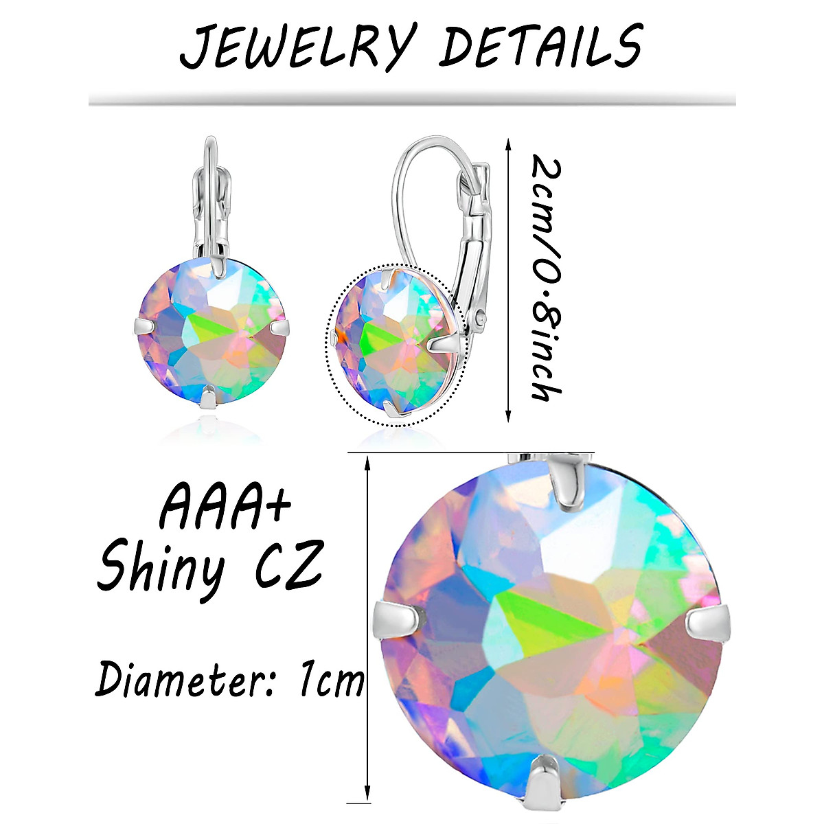 Akeoqi 6 Pairs Leverback Dangle Earrings Set Multi-color Round Cubic Zirconia Dangle Earrings For Women