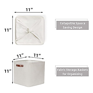 HNZIGE 13x13x13 Cube Storage Bins, Fabric Storage Cubes Baskets for Shelves, Set of 4, Cube Storage Baskets with Handles Foldable Storage Baskets for Organizing Clothes, Toys, Closet, Nursery(Cream)