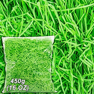 Green Craft Shredded Paper Grass for Easter Baskets and Gift Wrapping - 16oz (1lb) Easter Grass Filler for Easter Party Decorations and Stuffers