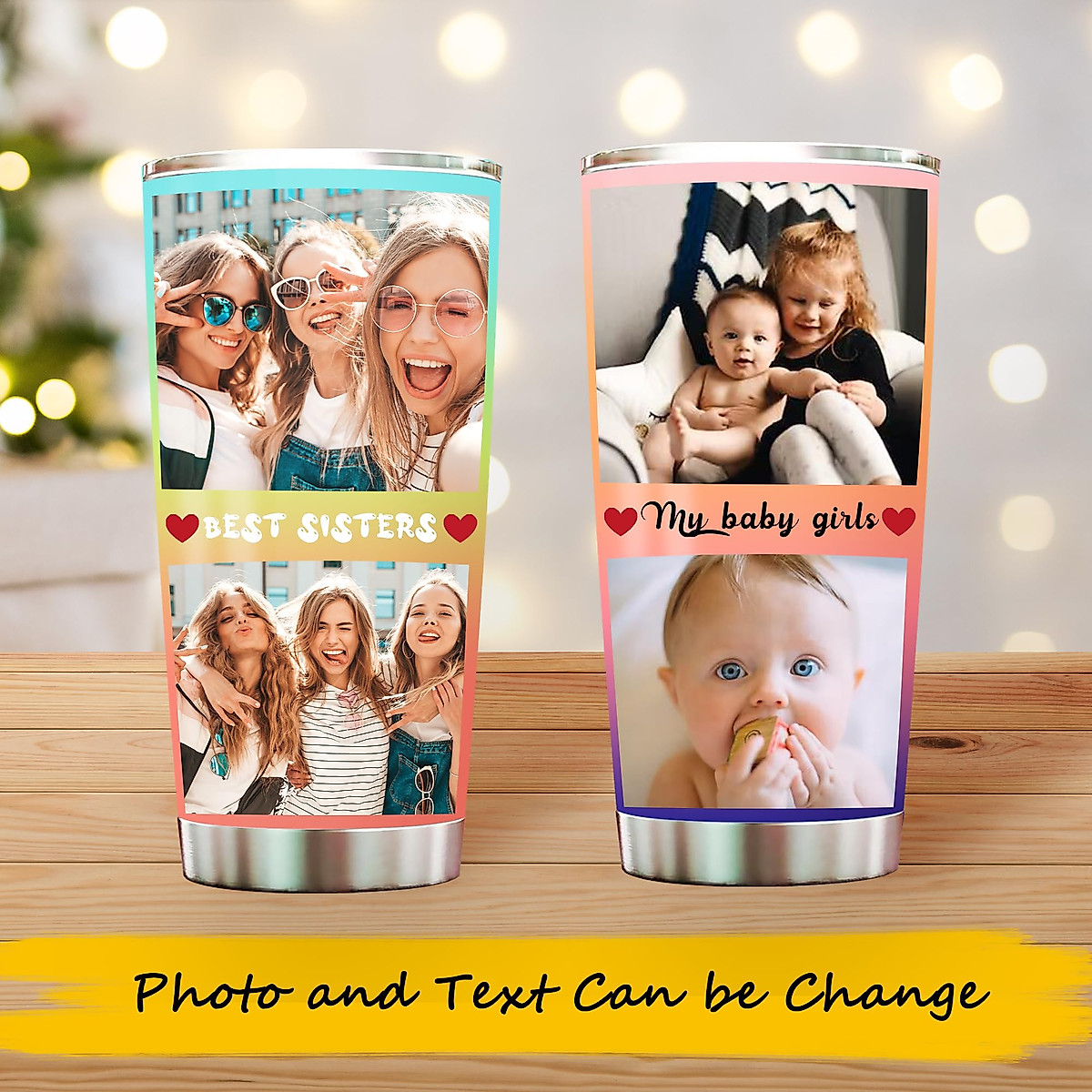 Personalized Photo Tumbler, Custom Coffee Mug Double Sides Print Stainless Steel Insulated Cup, Customized Travel Mug for Him Her Men Women Friends Gift for Valentine's Day Birthday Christmas