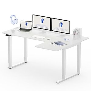 FLEXISPOT Dual Motor 4 Legs L Shaped Standing Desk Corner Desk Computer Electric Sit Stand Up Desk Height Adjustable Desk Home Office Table with Splice Board, 63x43 White