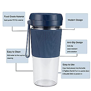 Ecoledix, Portable Blender Personal Size Blender Mixer Fruit Juicer Mini Blender Onehanded Drinking with Rechargeable USB for Sorbet Smoothie Fruit Juice Milk Shakes OutsideInside 280ML (Navy)…