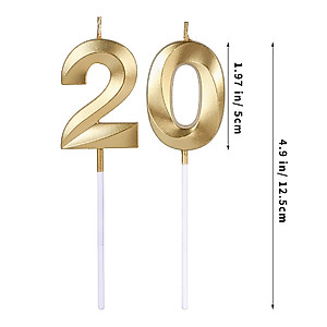 Gold 20th Birthday Candles for Cakes, Number 20 2 Glitter Candle Cake Topper for Party Anniversary Wedding Celebration Decoration
