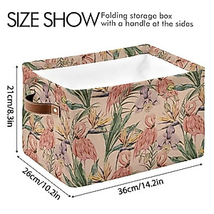 Tropical Flowers Jungle Flamingos Storage Basket Bins Decorative Toy Organizer Bins Laundry Hamper Baskets with Handles for Bedroom Office Clothes Pet Nursery Living Room,1 pcs