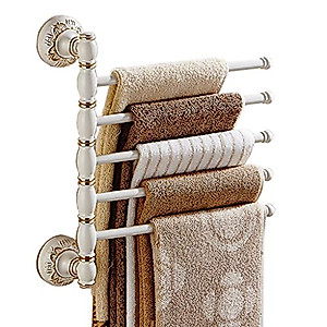 Towel rack European-Style Rotating Multi-Arm Towel Bar, Space Aluminum Multi-Function Bathroom Storage Rod, New Thick Base, Gold Pattern Design.