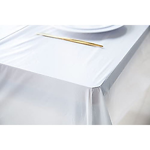 Plastic Table Cloth for Parties, Disposable Tablecloth 54" x 108", Pack of 6, White Rectangle