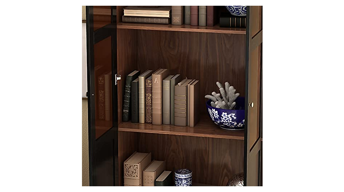 ECACAD 3-Tier Tall Bookcase with Glass Doors | Storage Cabinet