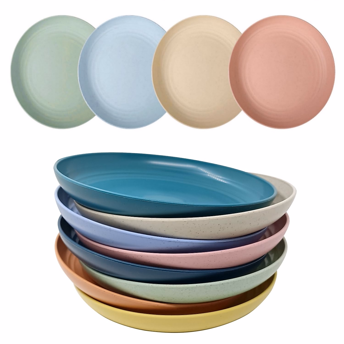 CAMBUY Wheat Straw Plates Lightweight Unbreakable Dinner Dishes Plates Set Dishwasher & Microwave Safe (Large 8 Pack 8')