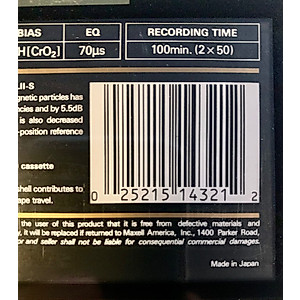 Maxell High Bias XLII-S 100 Minute Audio Cassette