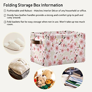 Pink Blossom Japanese Storage Basket Bins Foldable Toy Baskets Organization with Handles Laundry Hamper for Office Bedroom Clothes Bedroom Living Room,2 pcs