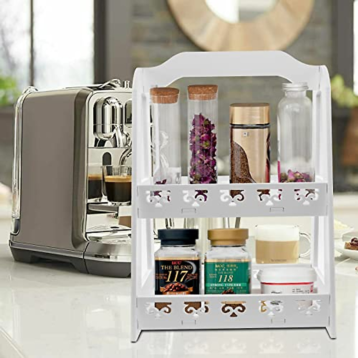 Bathroom Shelf Organizer,2 Tier Bathroom Countertop Organizer,Counter Organizer,Makeup and Cosmetic Counter Standing Rack Cosmetic Holder,Kitchen Standing Spice Rack FLUKIN