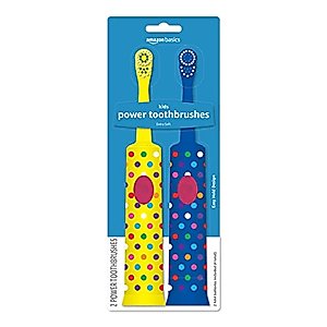 Amazon Basics Kids Battery Powered Toothbrush, 2 Count, 1 Pack (Previously Solimo)