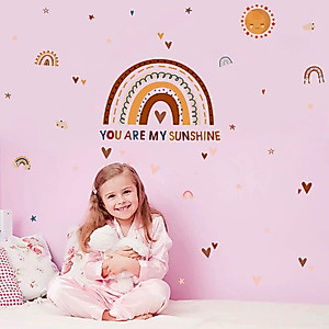 Rainbow Wall Decals You are My Sunshine Boho Wall Stickers for Kids Room Decor,Boho Classroom Decor Inspirational Wall Decals for Girls Bedroom Removable Easy Paste Rainbow Nursery Decor